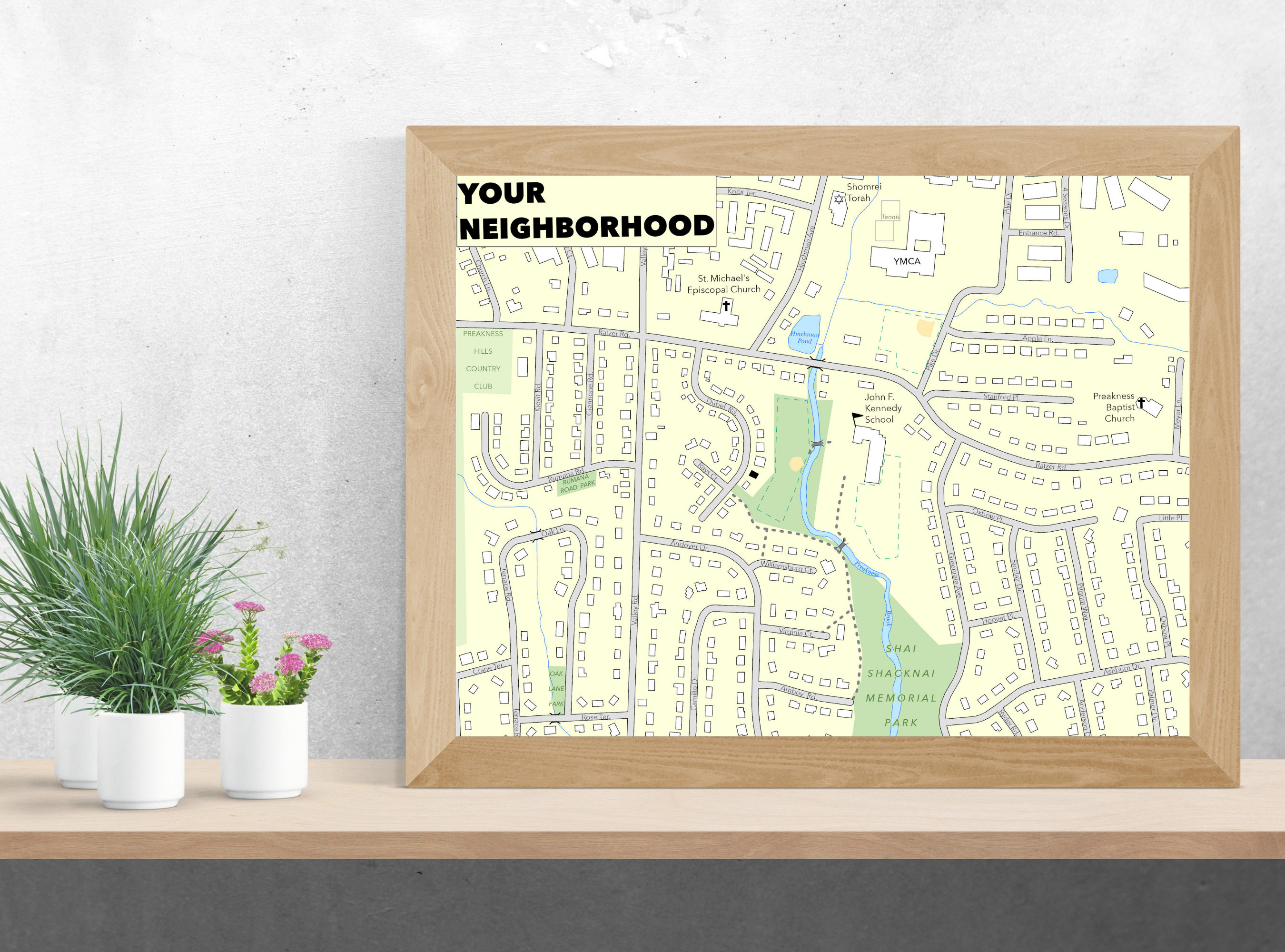 Custom Neighborhood Map, Personalized Map Gift, Map Print, Digital ...