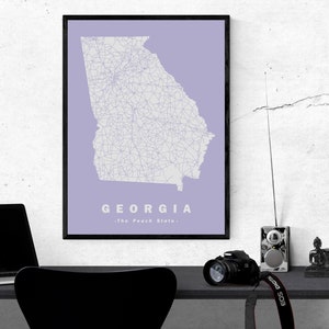Georgia Map Print, Map Art, the Peach State, Road Map, Wall Map, Home ...