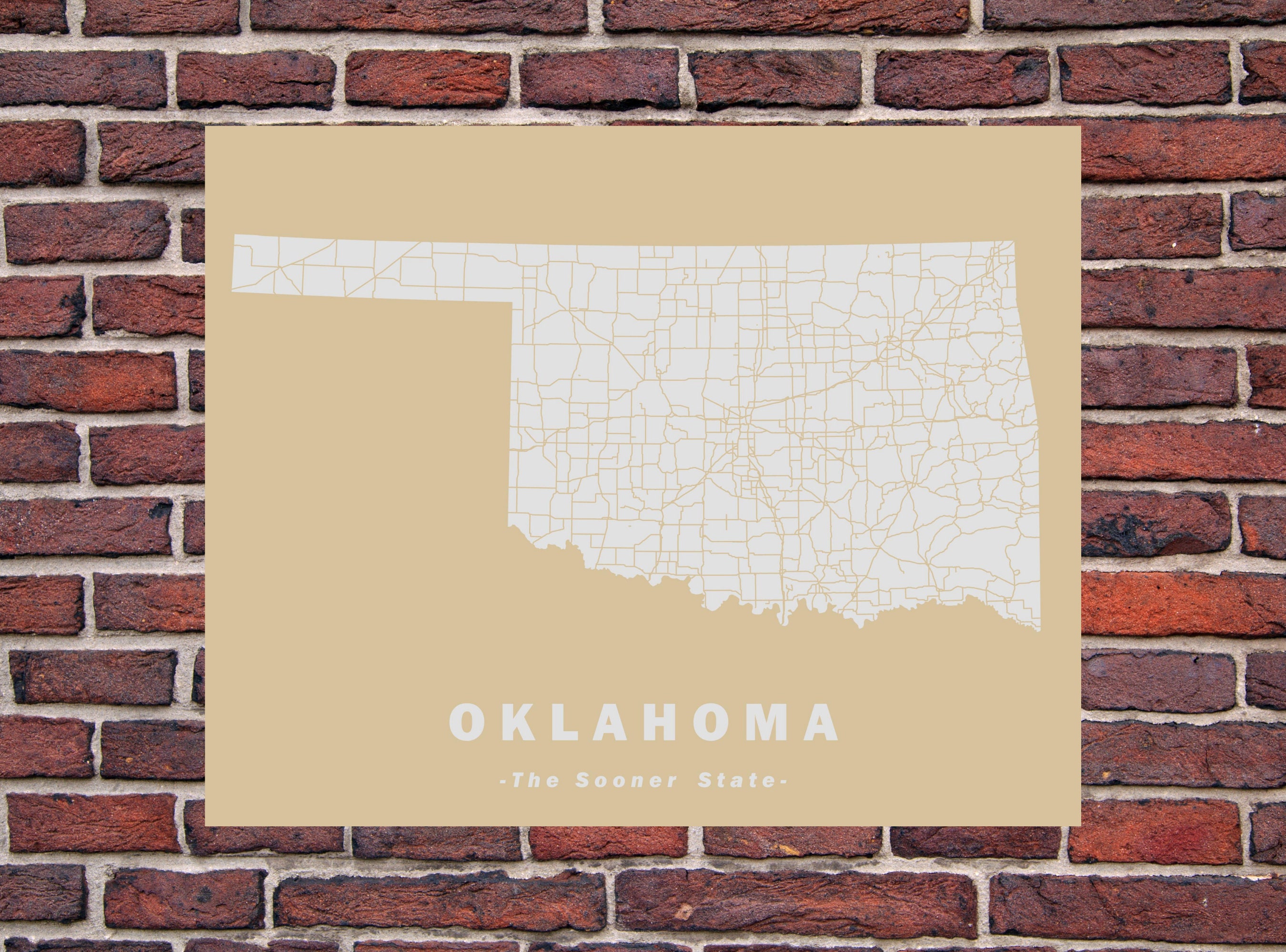 Oklahoma Map Art, Map Print, Road Map, Digital Download, State Nickname ...