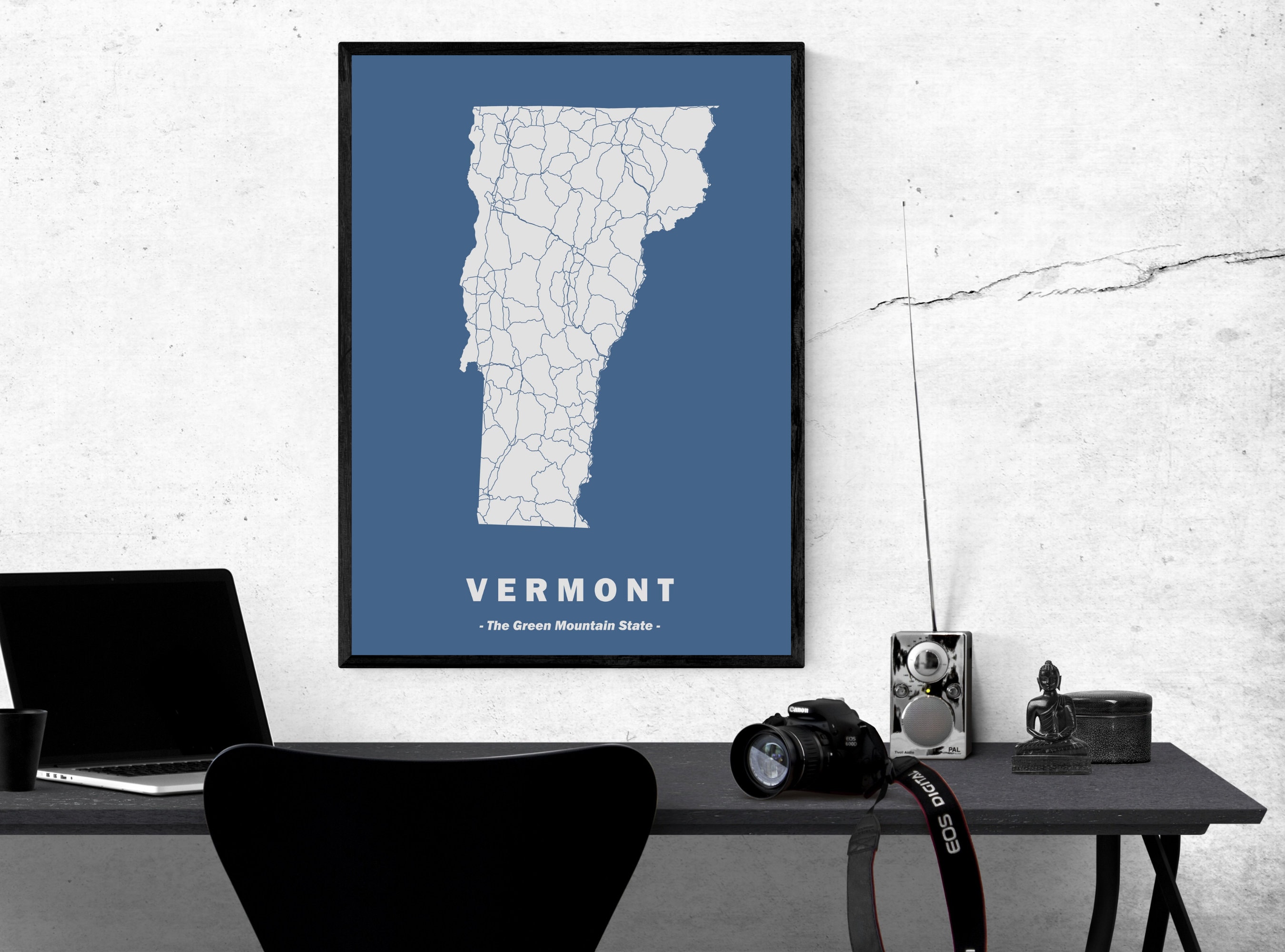 Vermont Map Art, Map Print, Road Map, Digital Download, State Nickname ...