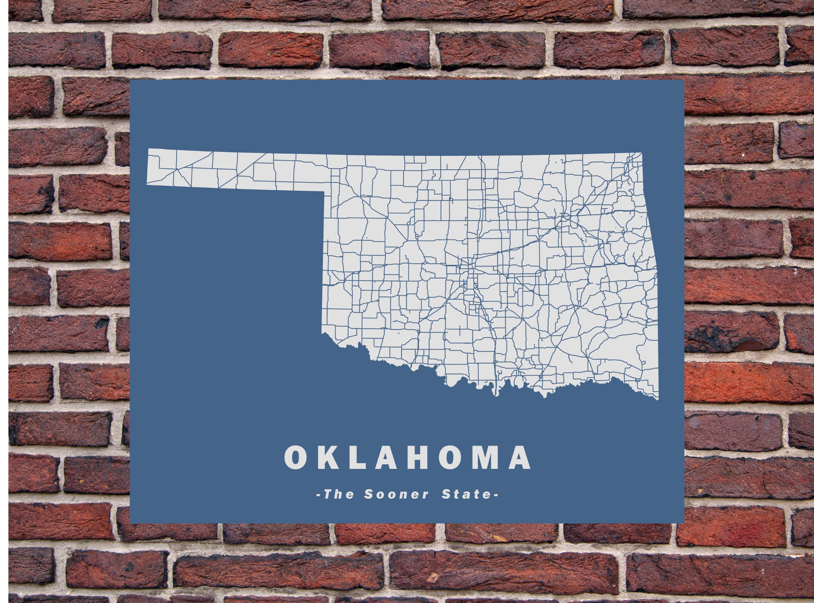 Oklahoma Map Art, Map Print, Road Map, Digital Download, State Nickname ...