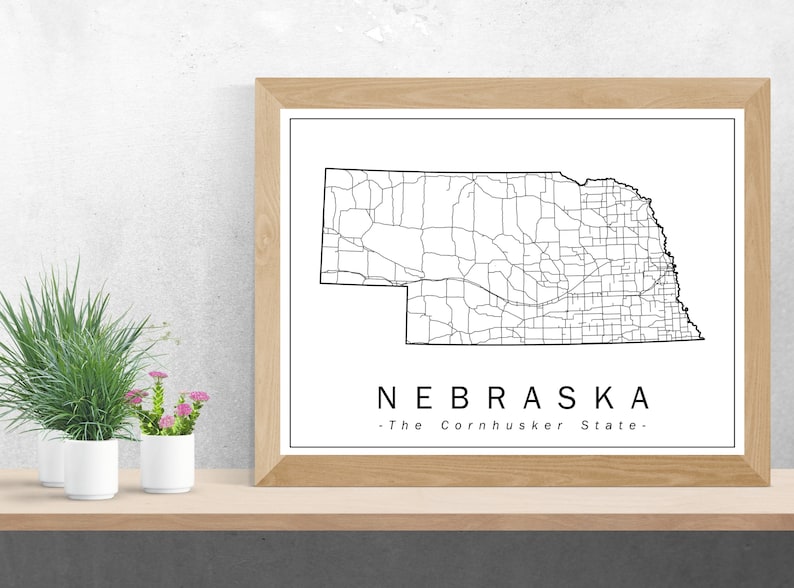 Nebraska Map Print, Map Art, Road Map, the Cornhusker State, Instant ...