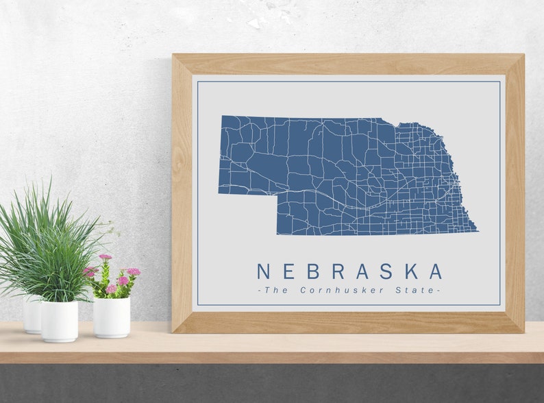 Nebraska Map Print, Map Art, Road Map, the Cornhusker State, Instant ...