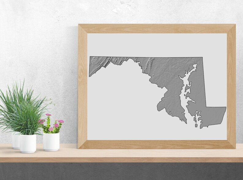 Maryland Elevation Map, Digital Download, Wall Art, Printable, Home ...