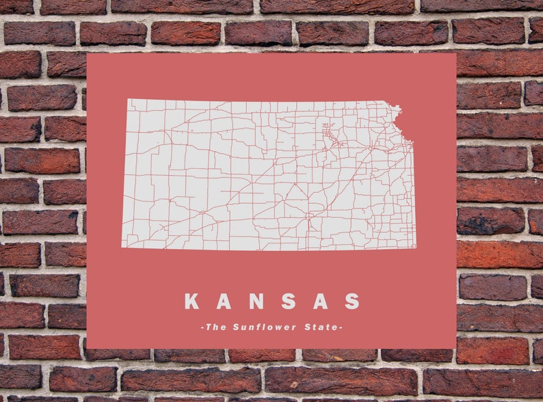 Kansas Wall Art, Map Print, Road Map, the Sunflower State, Personalized ...