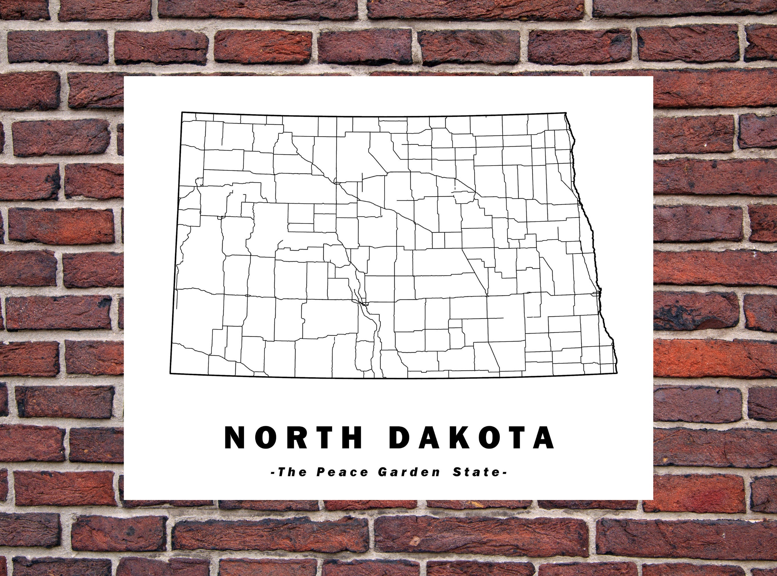 North Dakota Map Art, Map Print, Road Map, Digital Download, State ...