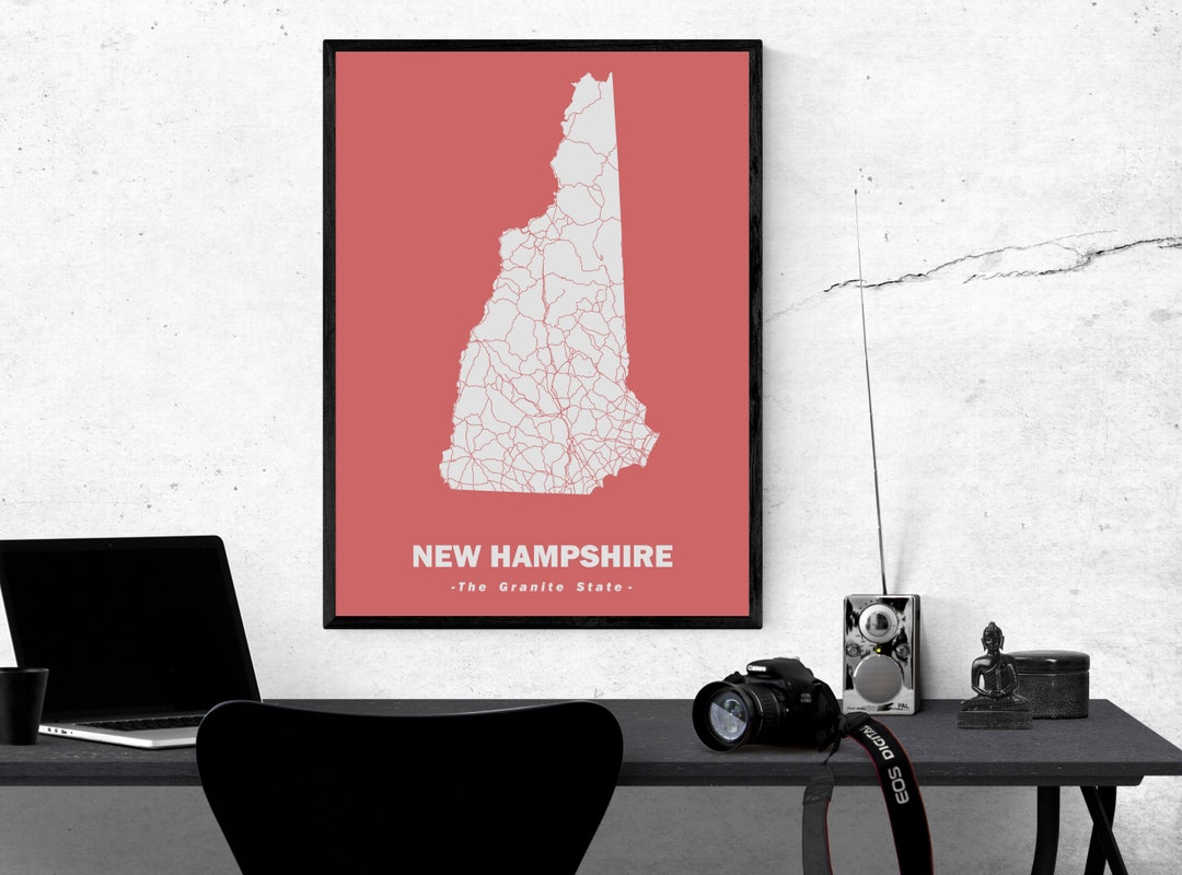 New Hampshire Wall Art, Map Print, the Granite State, Road Map, State ...