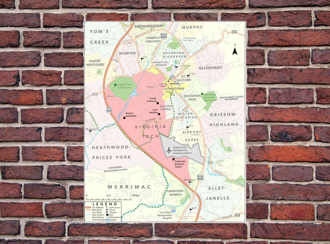 Blacksburg Virginia Tech Map Print: Detailed Reference Map (digital ...
