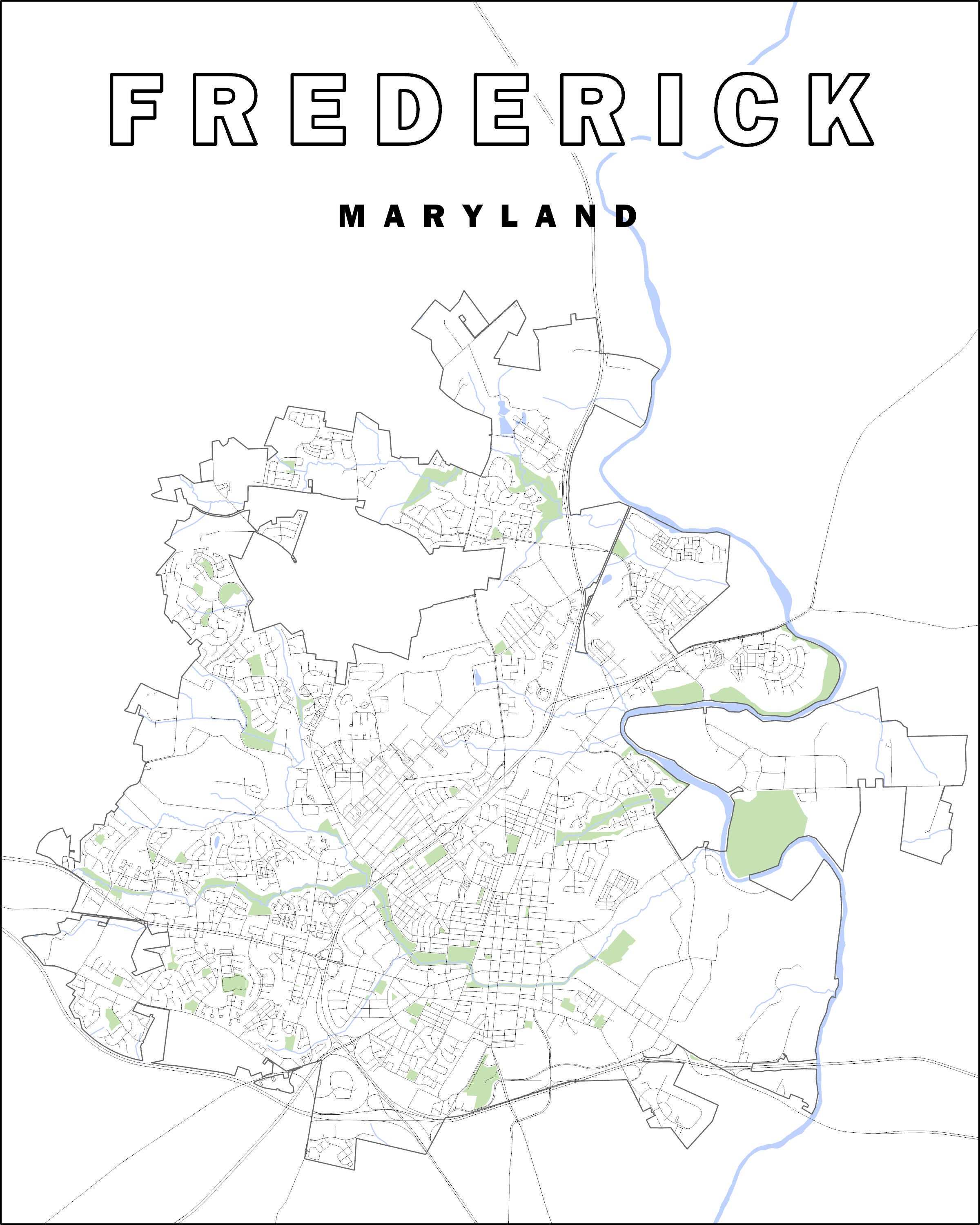Frederick Map Print, Minimalist Map Art, Frederick MD, Housewarming ...