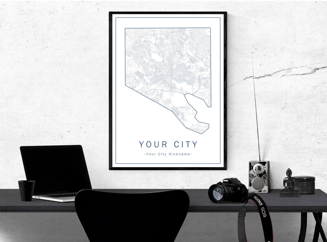 DIGITAL Custom Map Print, Street Map, Any Zipcode County City State ...
