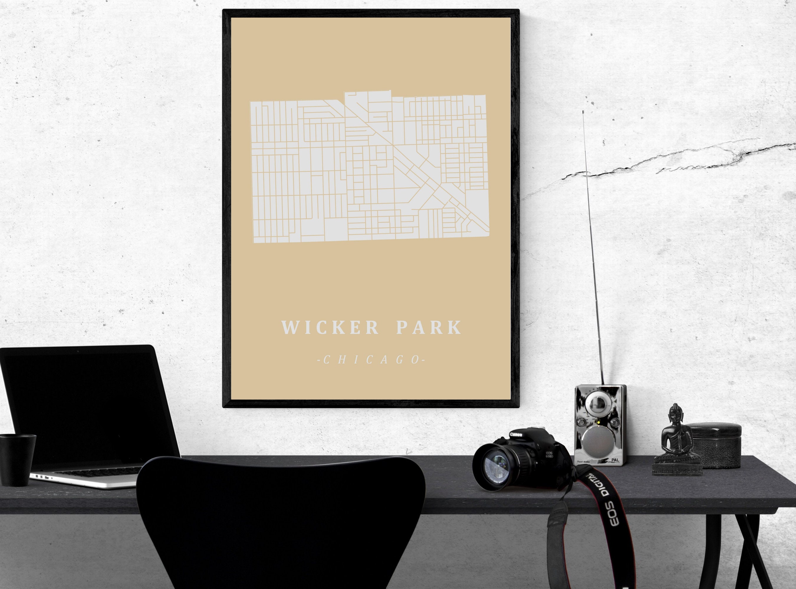 Mapa del vecindario de Wicker Park, Arte de pared, Impresión de mapa ...