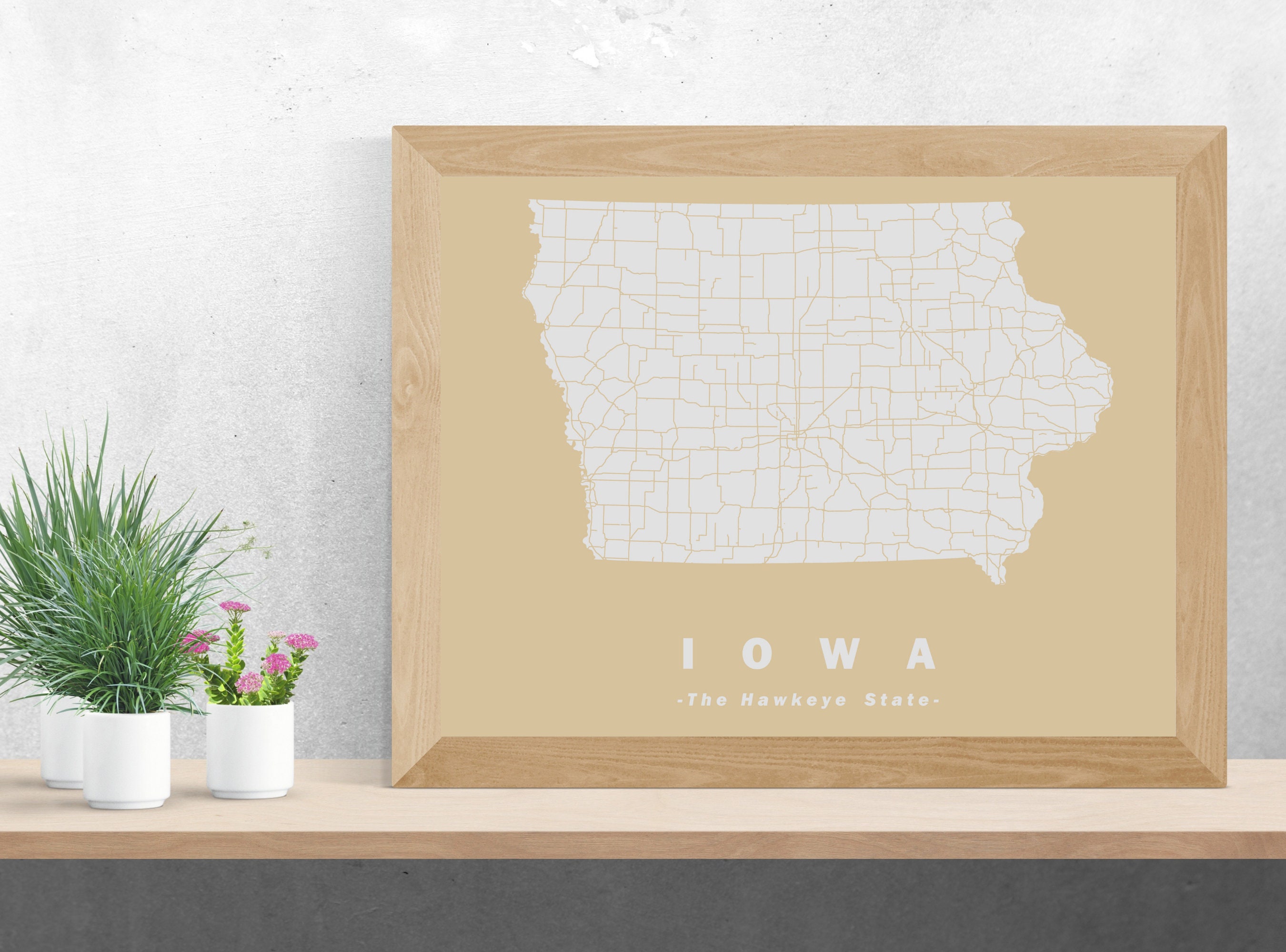 Iowa Map Print, Map Art, the Hawkeye State, Road Map, Home Office Wall ...
