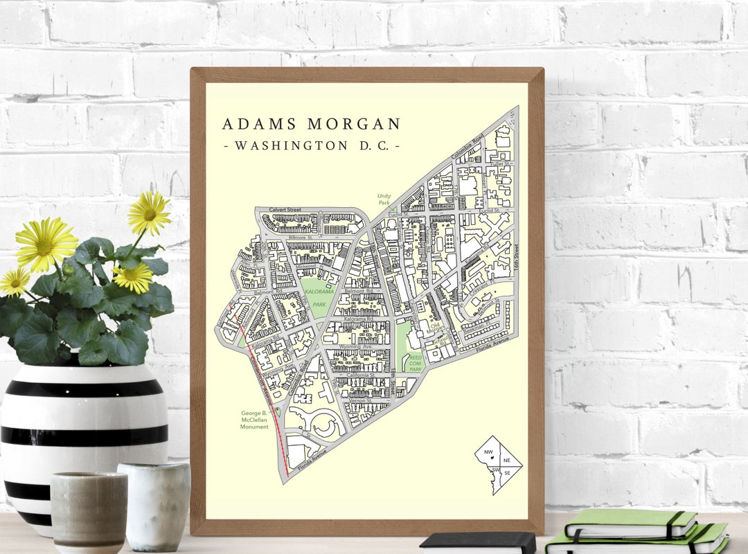 Adams Morgan Map Print, Washington DC Neighborhood Map, Washington DC ...