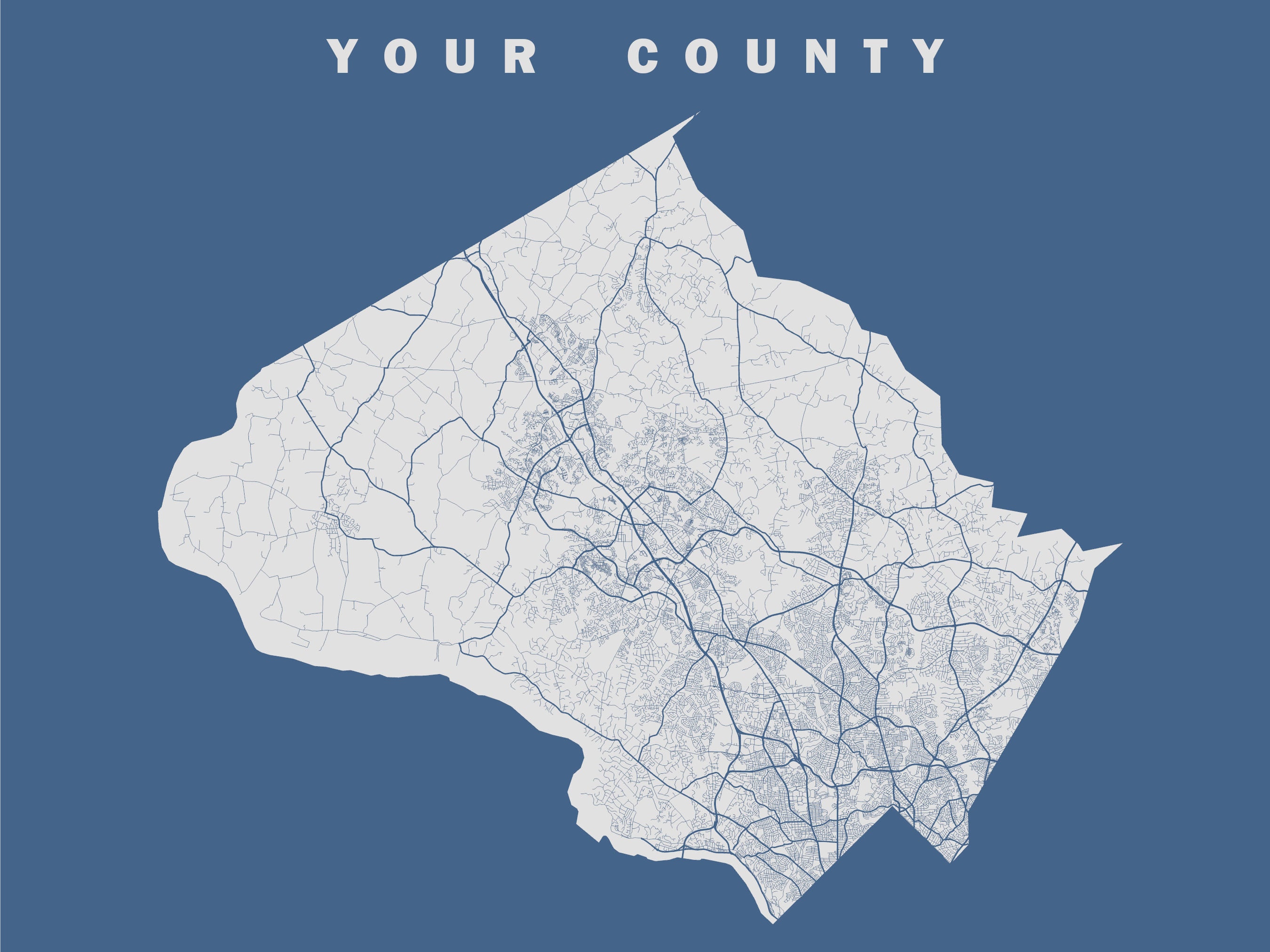 DIGITAL Custom County Map, Map Print, Digital Download, County Road Map ...