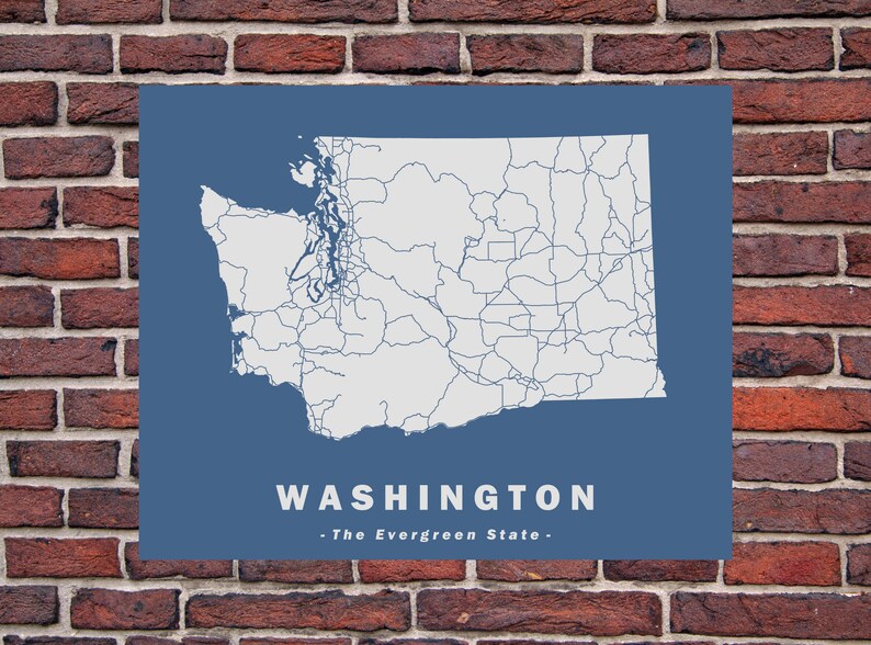 Washington Map Art, Map Print, Road Map, Digital Download, State ...