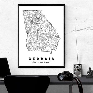 Georgia Map Print, Map Art, the Peach State, Road Map, Wall Map, Home ...