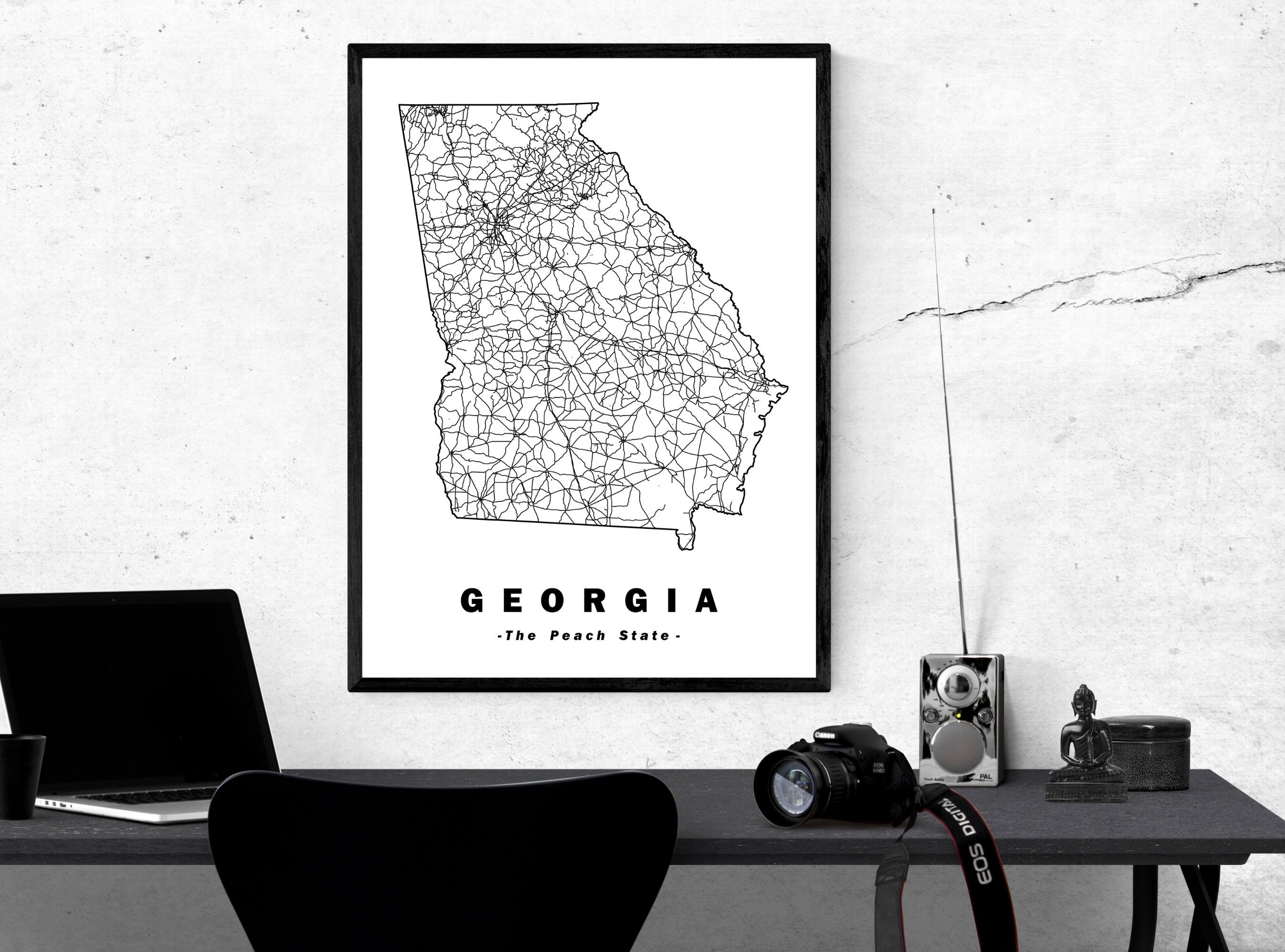 Georgia Map Print, Map Art, the Peach State, Road Map, Wall Map, Home ...