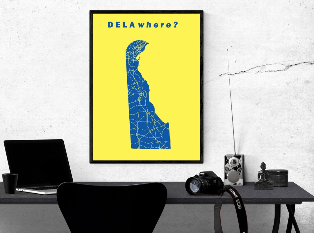 Delaware Map Print, Map Art, Road Map, the First State, Home Office ...
