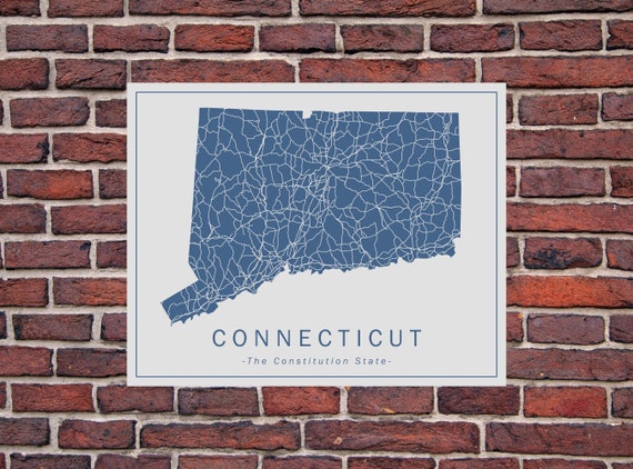 Connecticut Map Print Map Art the Constitution State Road | Etsy