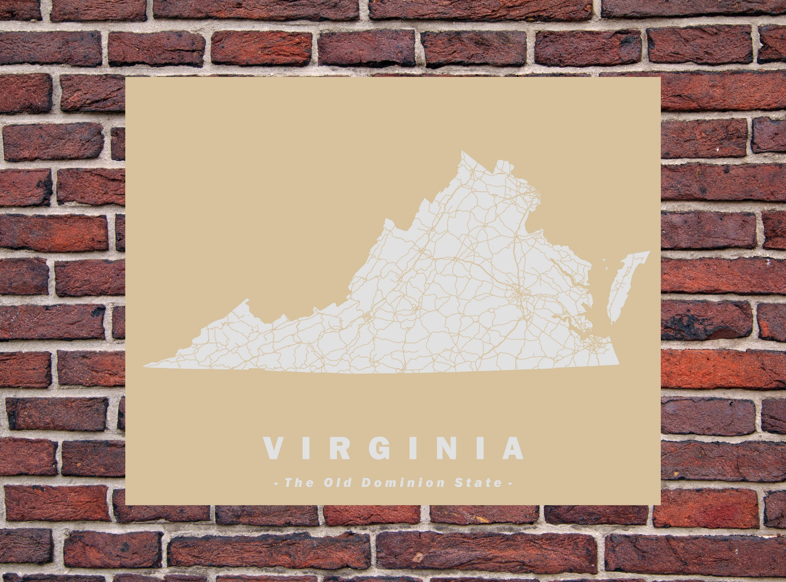 Virginia Map Art, Map Print, Road Map, Digital Download, Nickname Map ...