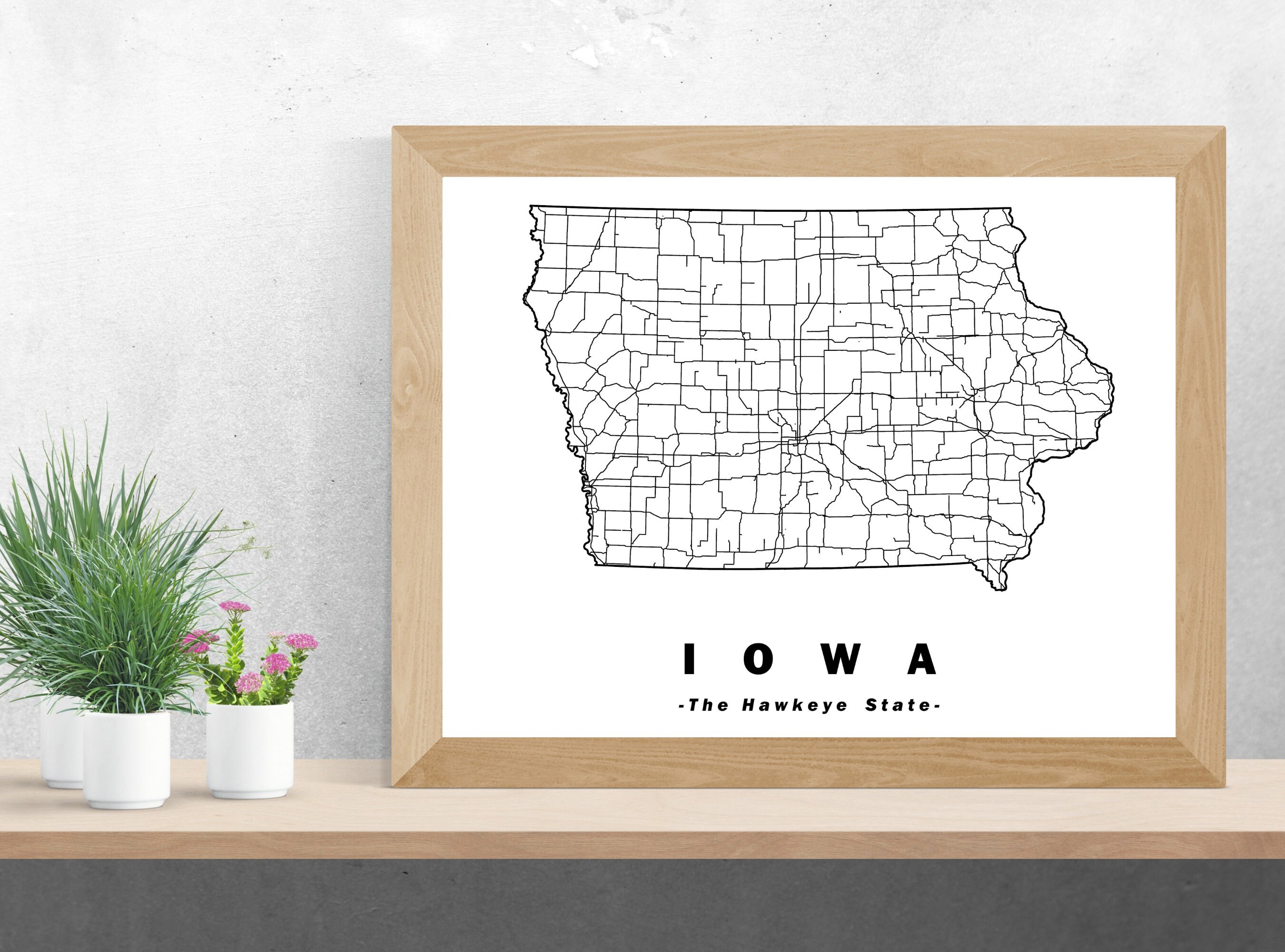 Iowa Map Print, Map Art, the Hawkeye State, Road Map, Home Office Wall ...