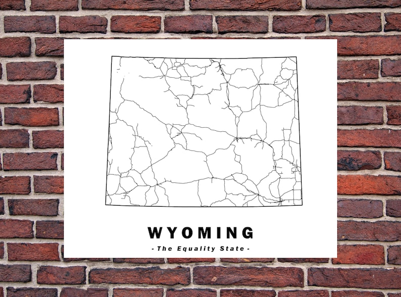 Wyoming Map Art, Map Print, Road Map, Digital Download, State Nickname ...
