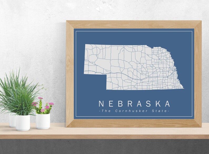Nebraska Map Print, Map Art, Road Map, the Cornhusker State, Instant ...