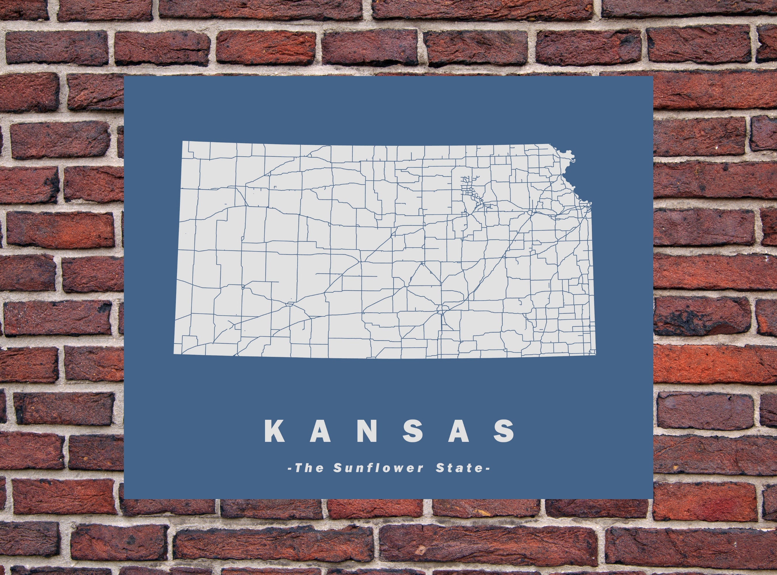 Kansas Wall Art, Map Print, Road Map, the Sunflower State, Personalized ...