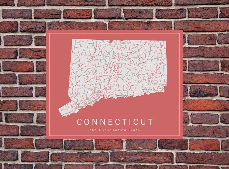 Connecticut Map Print, Map Art, the Constitution State, Road Map, Home ...