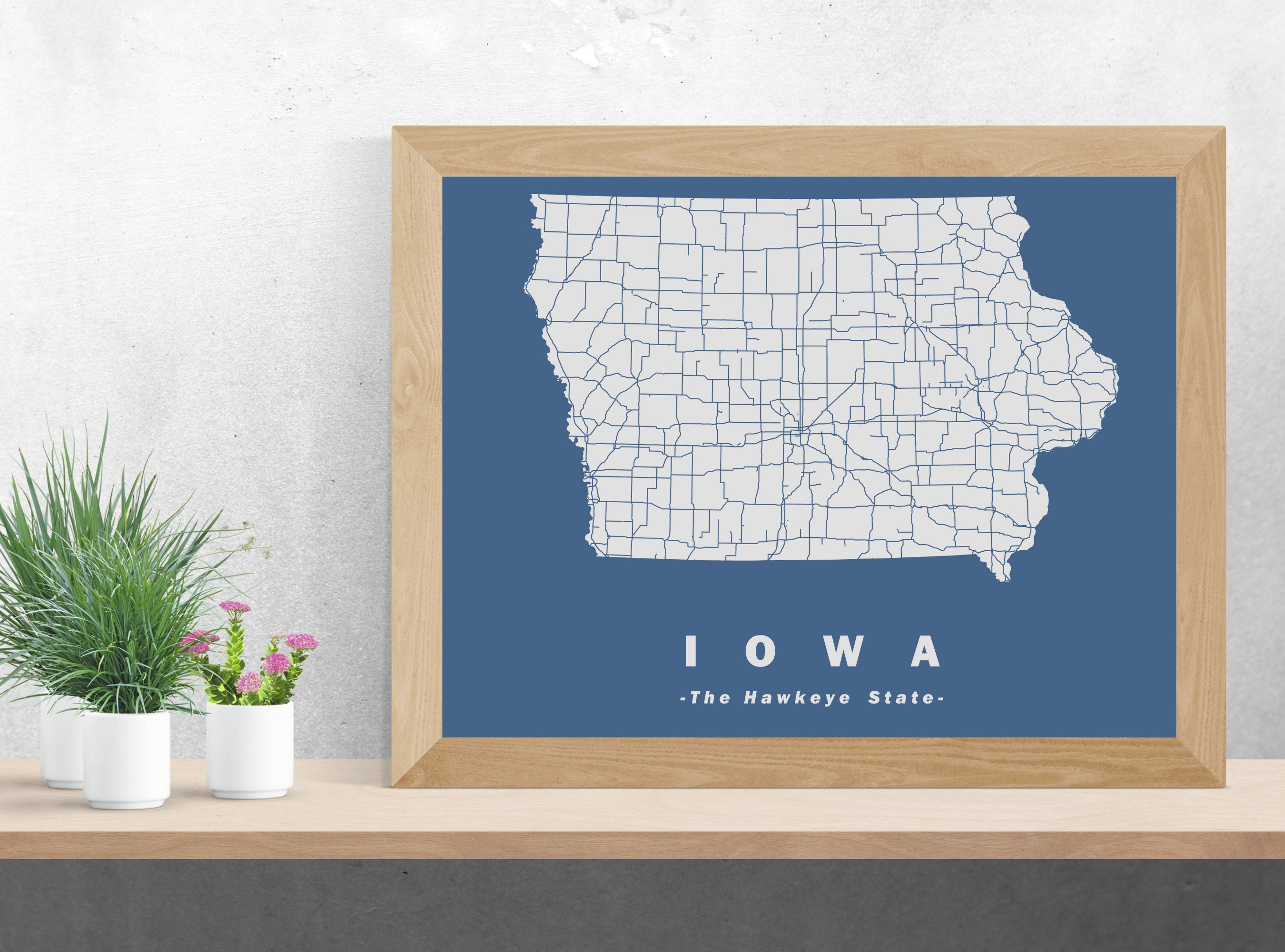 Iowa Map Print, Map Art, the Hawkeye State, Road Map, Home Office Wall ...