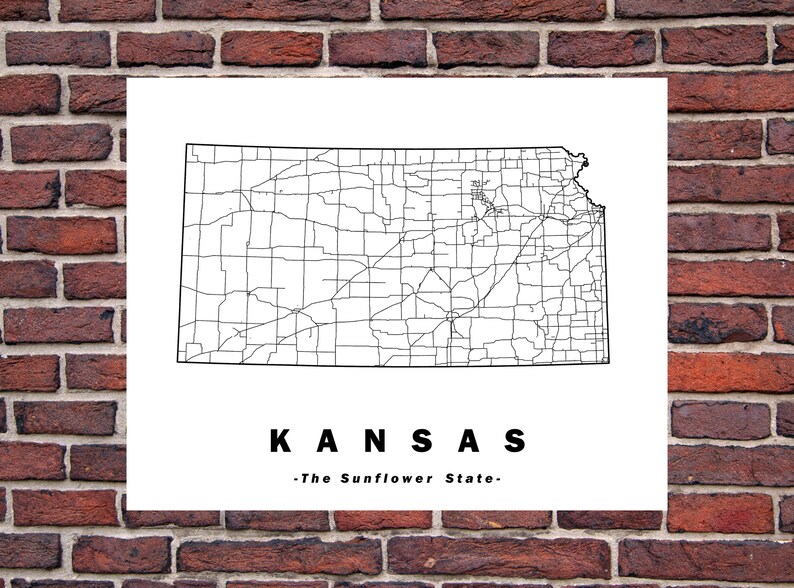 Kansas Wall Art, Map Print, Road Map, the Sunflower State, Personalized ...