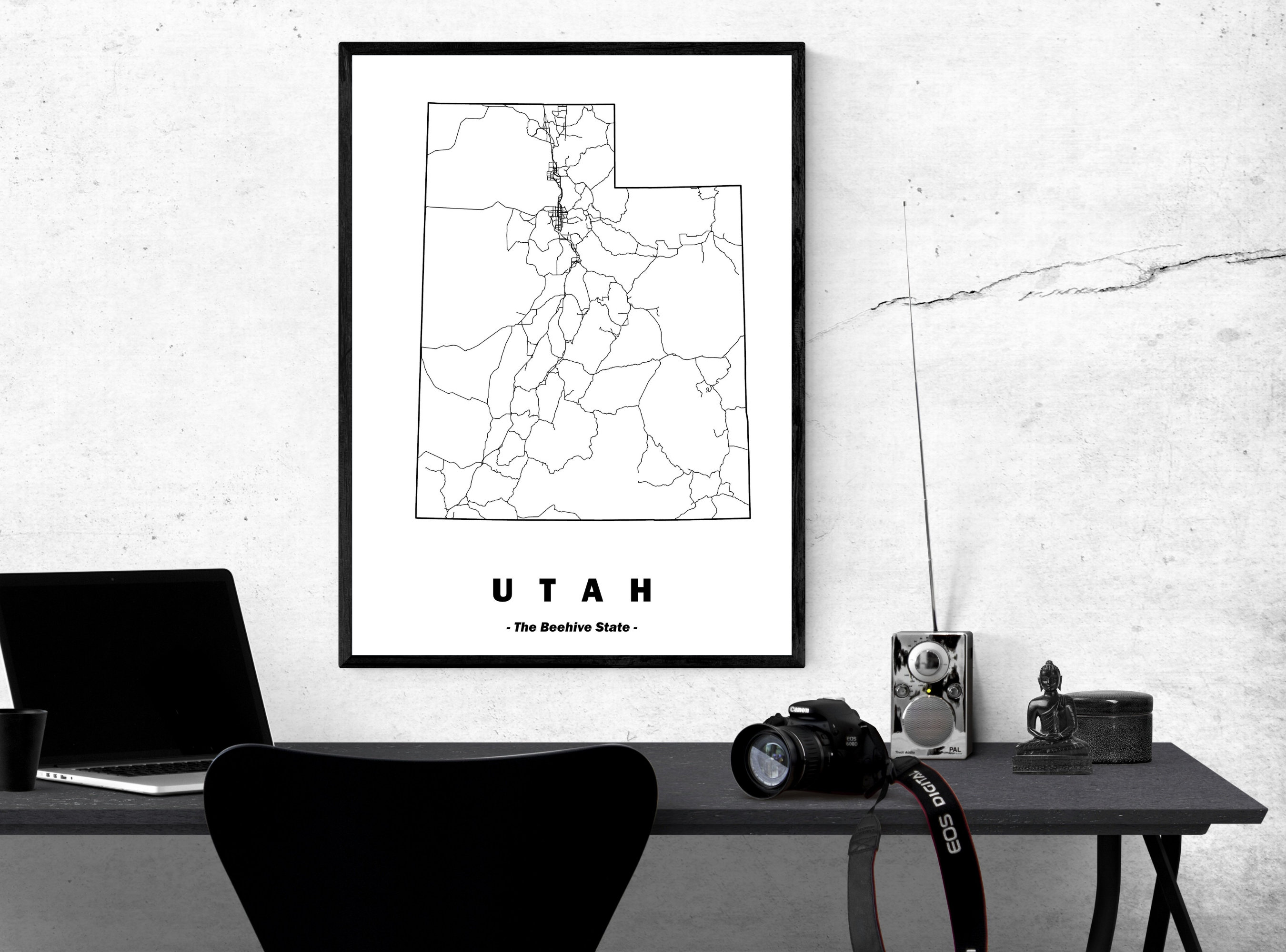 Utah Map Art, Map Print, Road Map, Digital Download, State Nickname Map ...