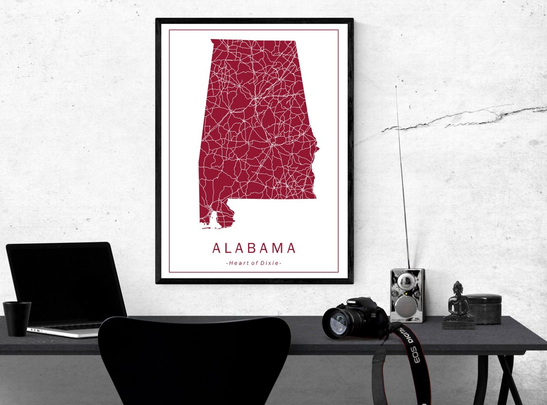 Alabama Map Print, Alabama Map Art, Alabama Road Map, Instant Download ...