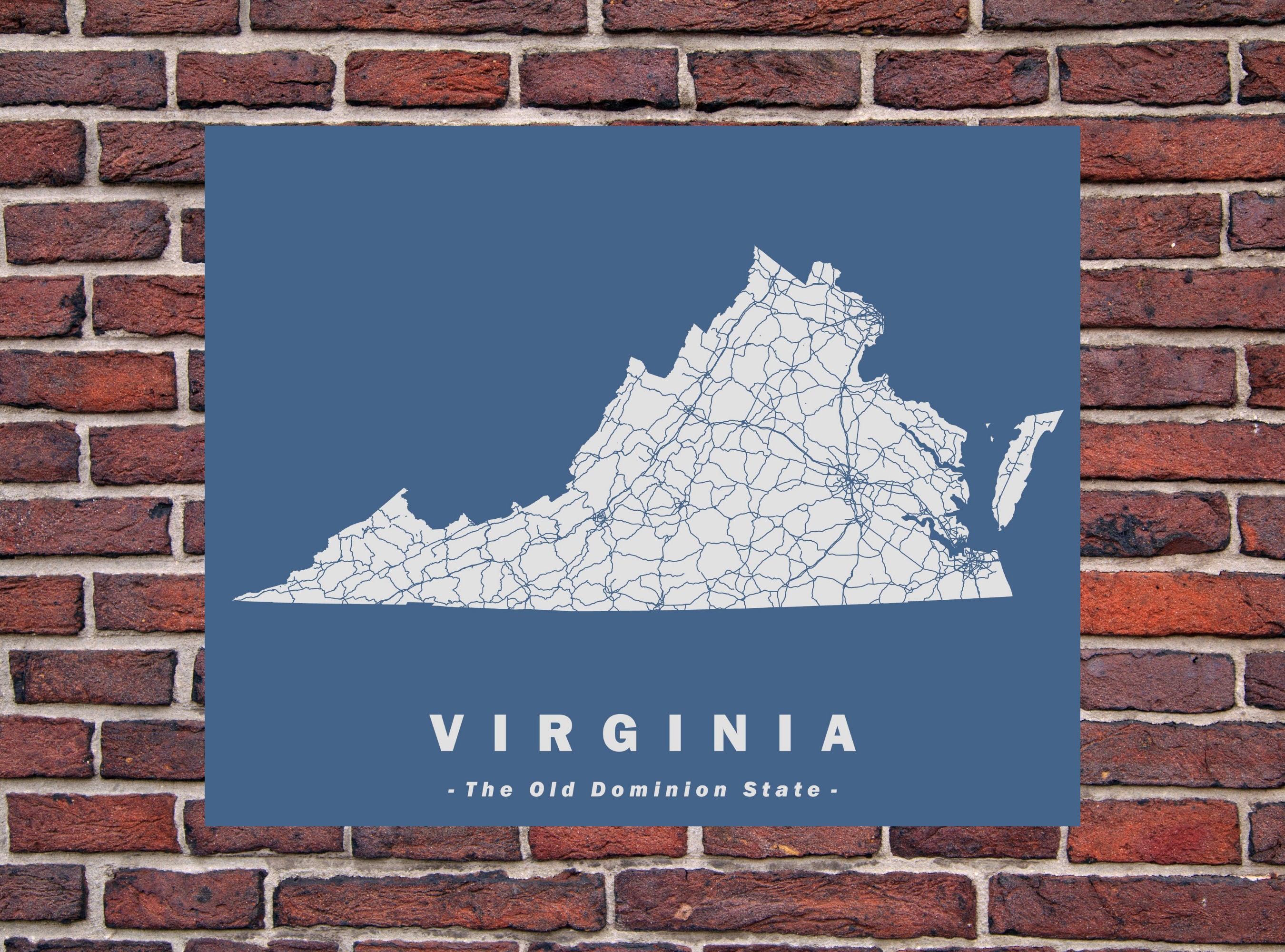 Virginia Map Art, Map Print, Road Map, Digital Download, Nickname Map ...