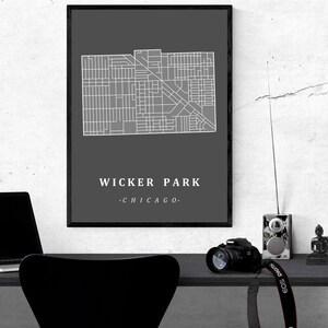Wicker Park Neighborhood Map, Wall Art, Map Print, Home Office Wall ...