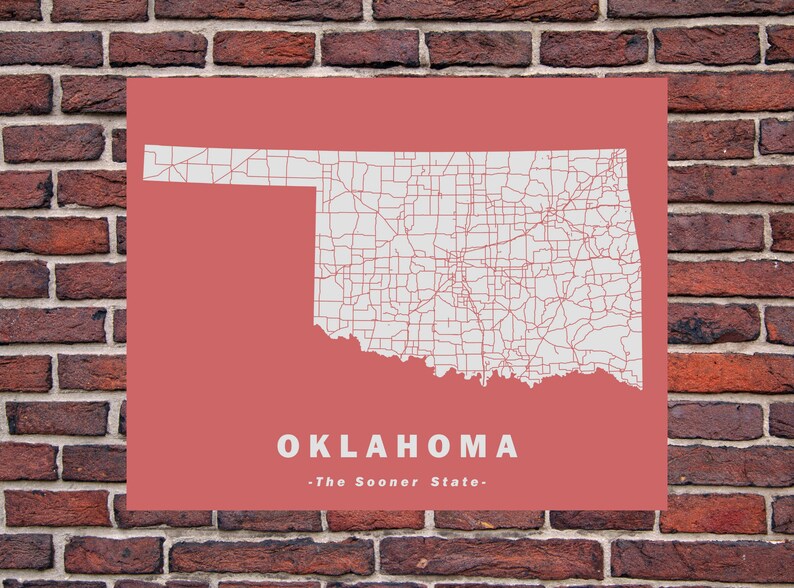 Oklahoma Map Art, Map Print, Road Map, Digital Download, State Nickname ...