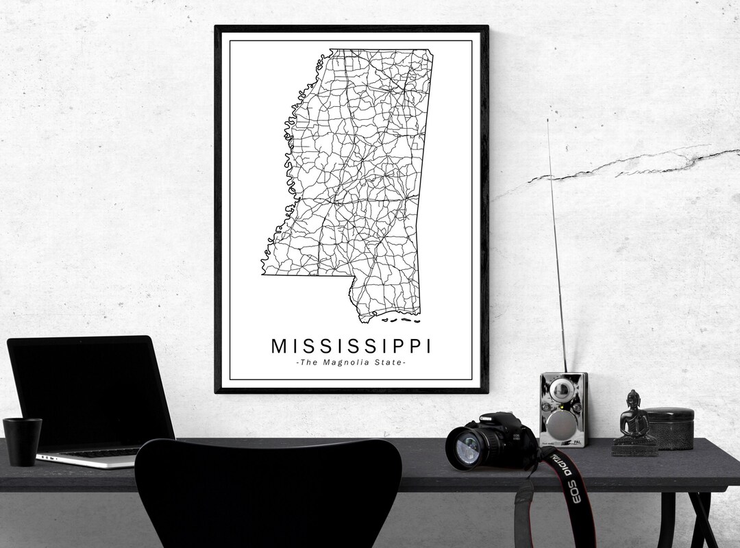 Mississippi Map Print, Map Art, Road Map, Instant Download, Digital ...