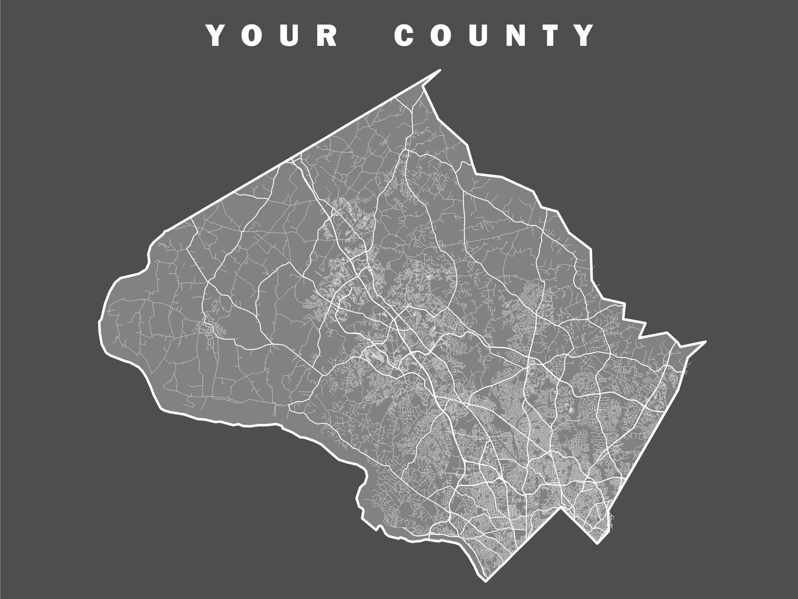 DIGITAL Custom County Map, Map Print, Digital Download, County Road Map ...