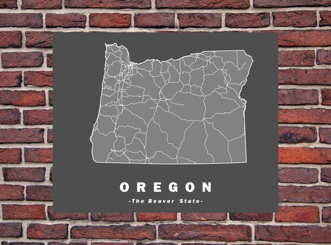 Oregon Map Art, Map Print, Road Map, Digital Download, State Nickname ...