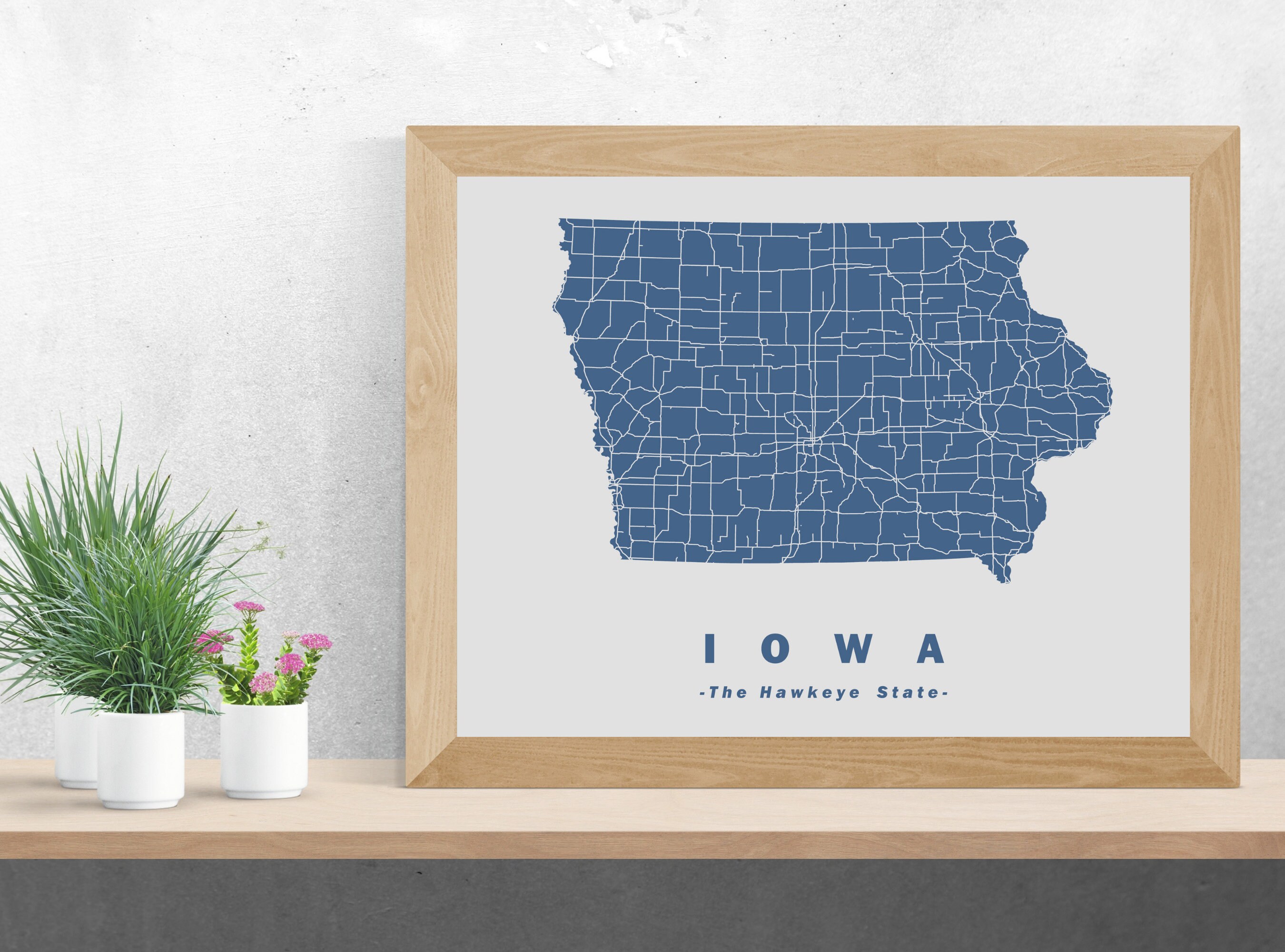 Iowa Map Print, Map Art, the Hawkeye State, Road Map, Home Office Wall ...