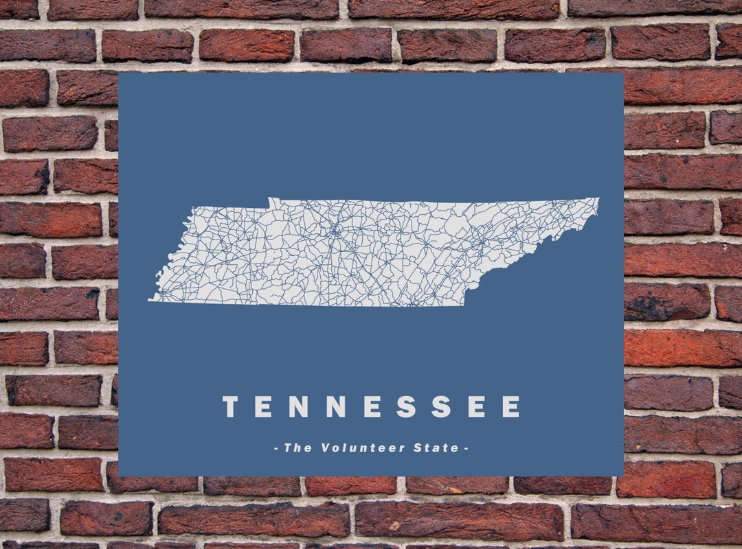 Tennessee Map Art, Map Print, Road Map, the Volunteer State, Map Poster ...