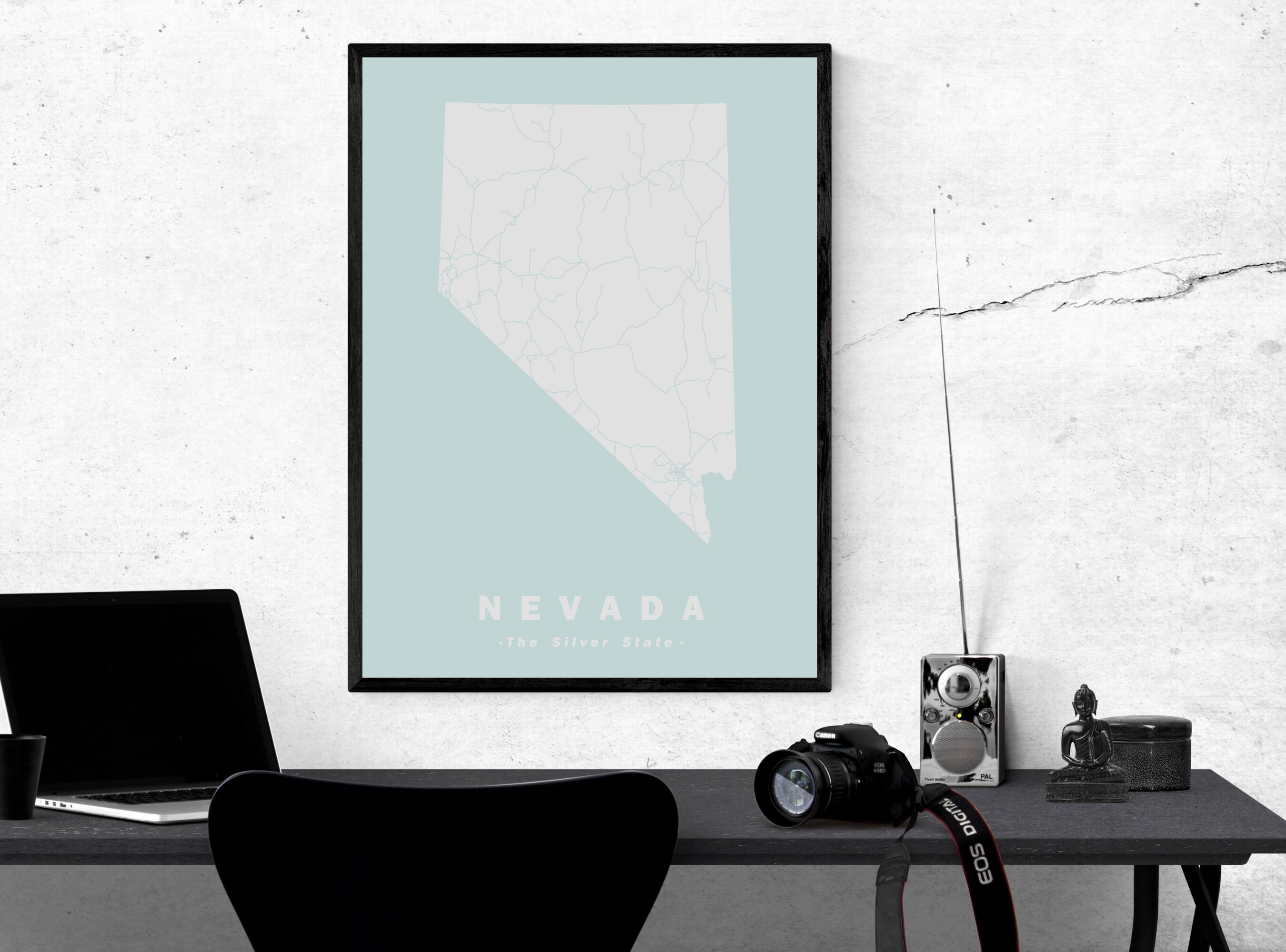 Nevada Map Print, Map Art, the Silver State, Road Map, Home Office Wall ...