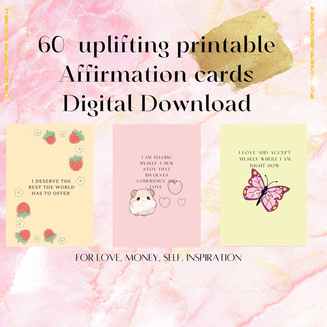 60 Cute Uplifting Affirmation Cards PDF Digital Download, Positive ...