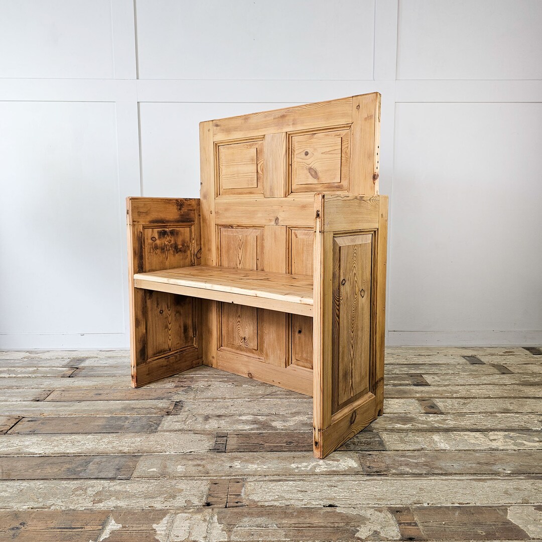 Reclaimed Pine Hall Bench Made From Antique Doors Monk's Bench Small ...