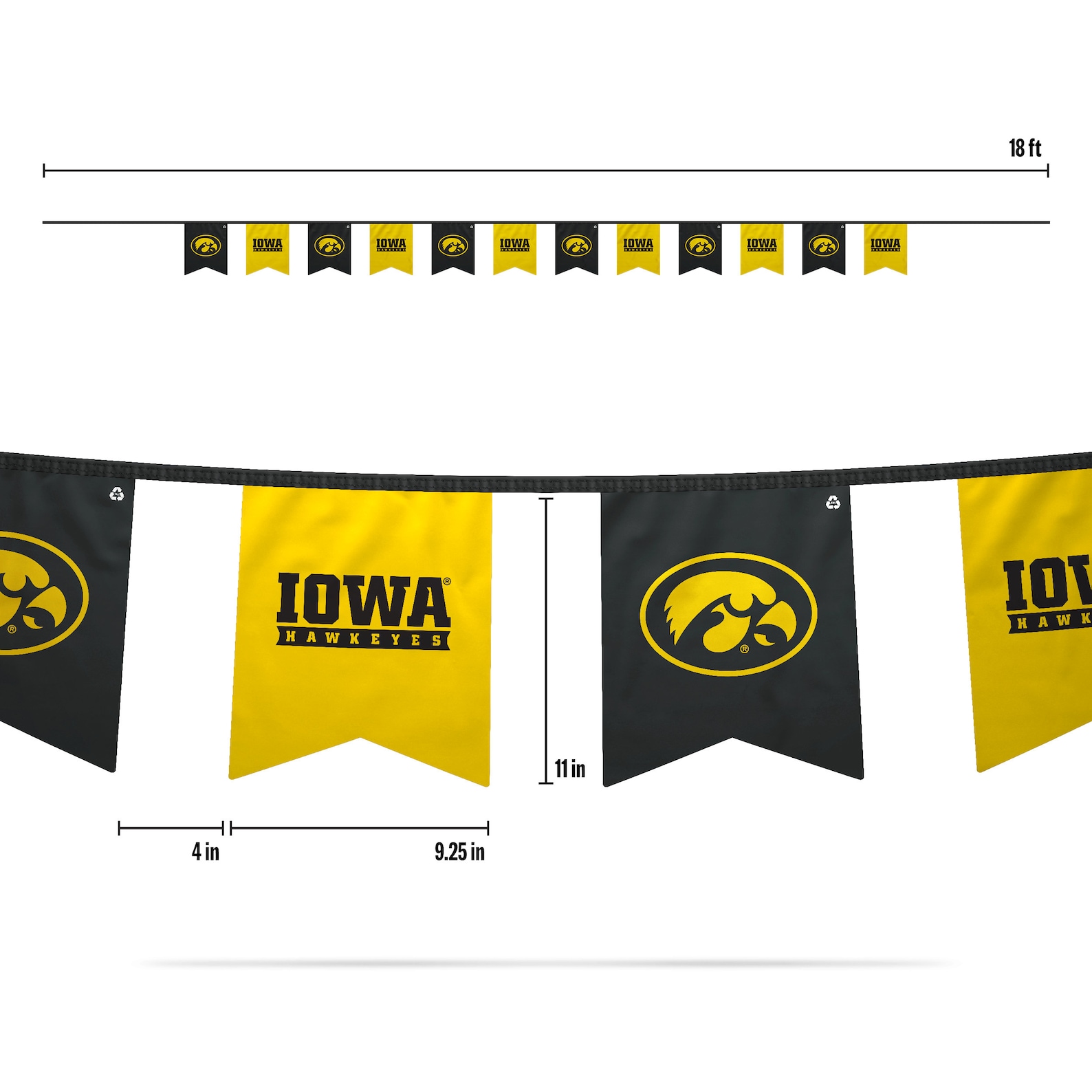Iowa Hawkeyes Pennant Flags | 18' of String With 12 Flags | University ...