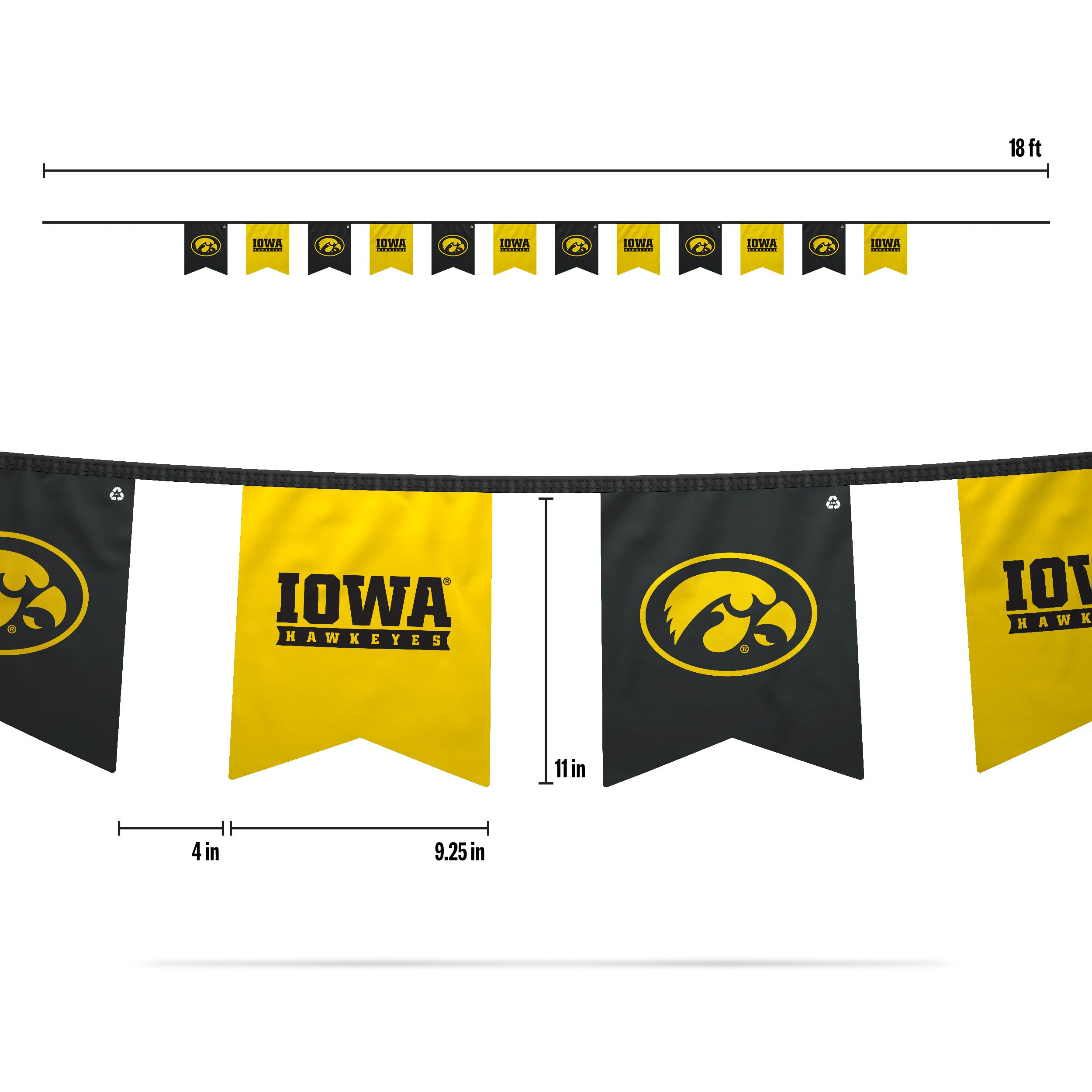Iowa Hawkeyes Pennant Flags 18' of String With 12 Flags University of ...
