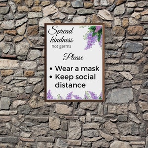 Covid 19 Printable Spread Kindness not Germs. Wear a | Etsy