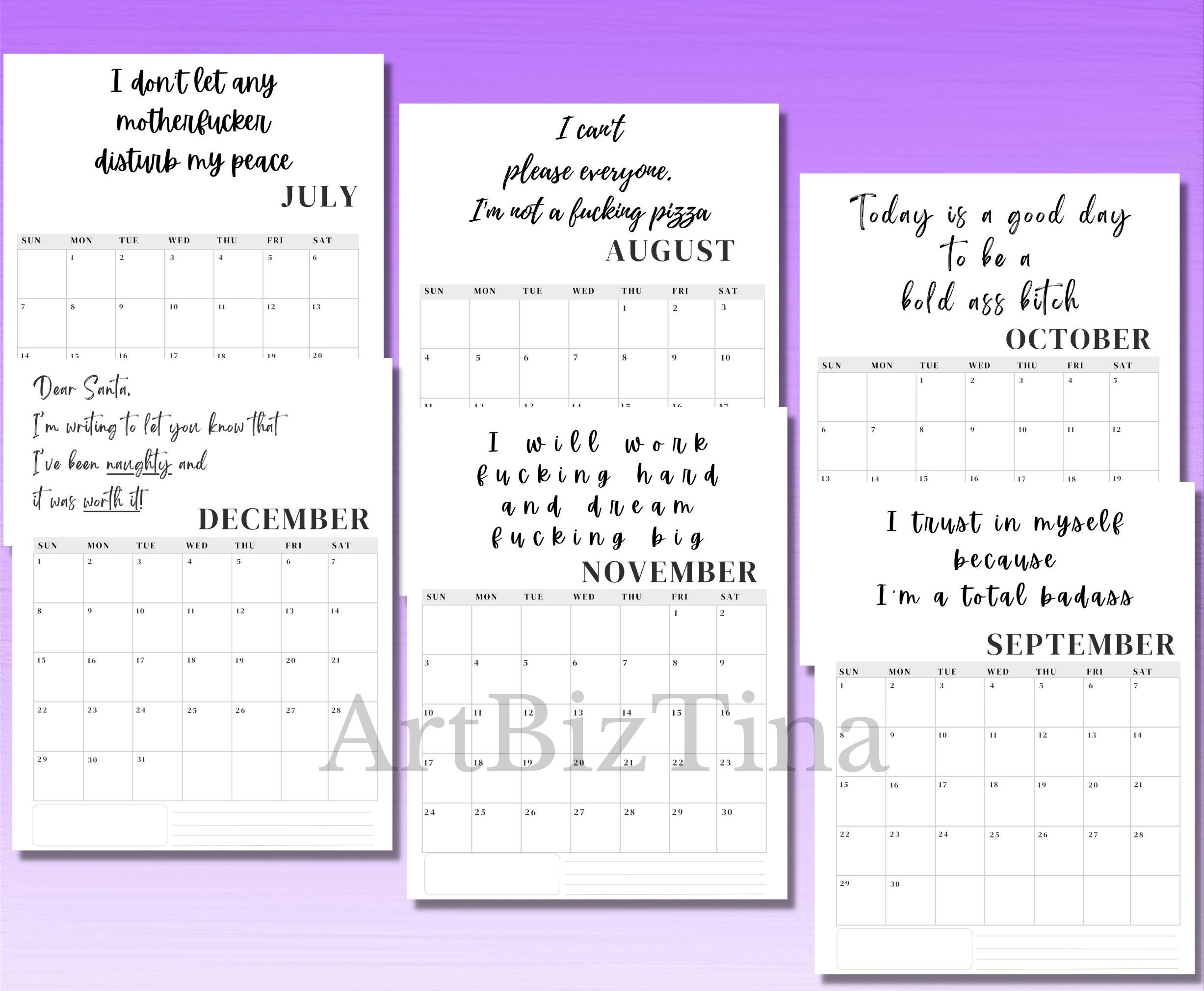 2024 Swear Calendar Printable, 2024 Minimalistic Wall Calendar ...