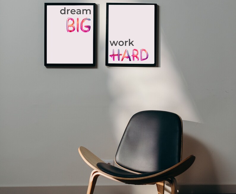 Printable Set of 2 Dream Big Work Hard Typography Wall Art - Etsy