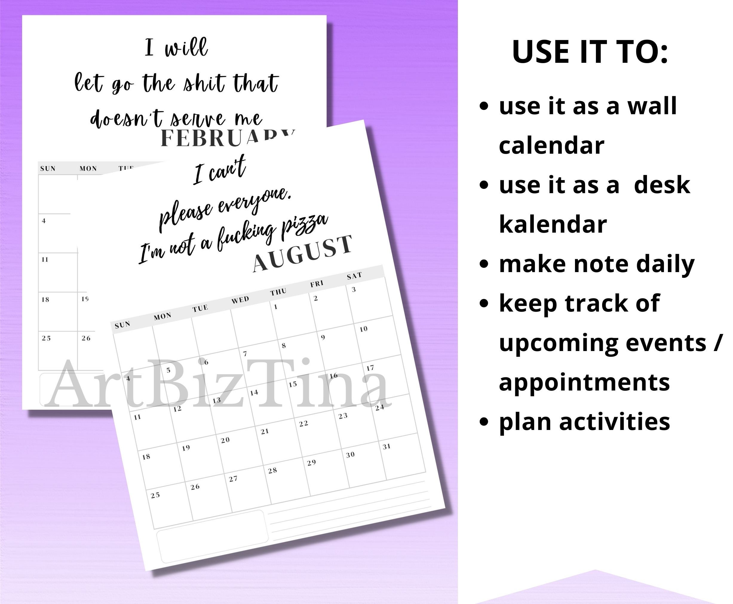 2024 Swear Calendar Printable, 2024 Minimalistic Wall Calendar ...